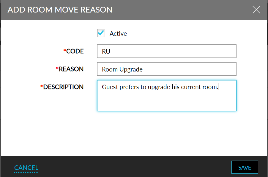 Room Move Reason Setup