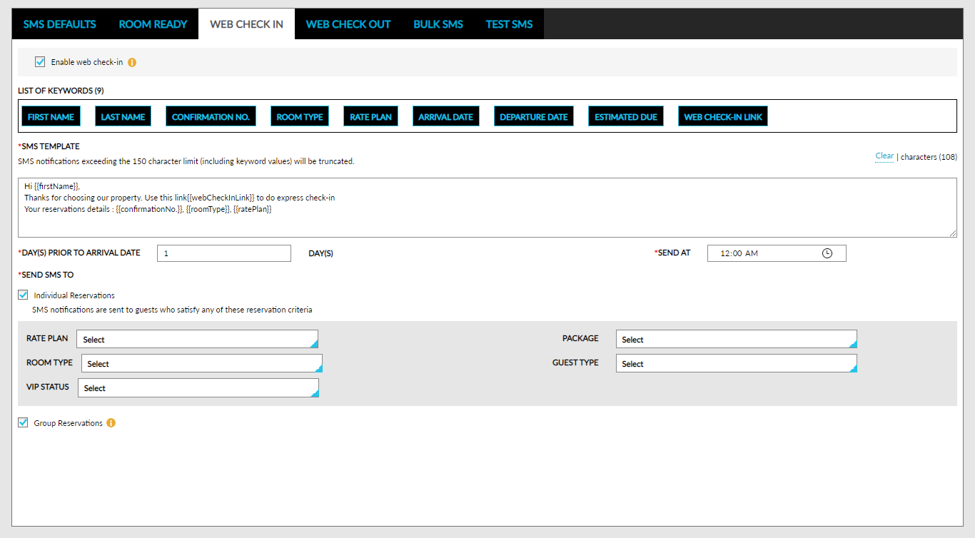 Web Check-In Notification Template