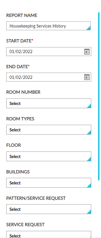 Housekeeping Services History Report