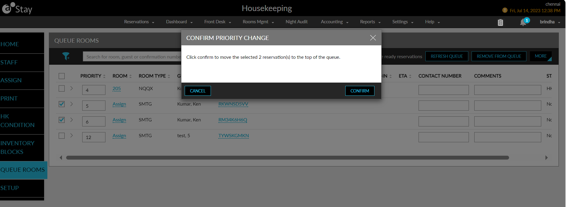 Ability to Queue Rooms in Stay