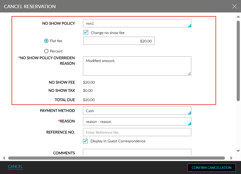 Charging a No-Show Fee When Reservations are Cancelled