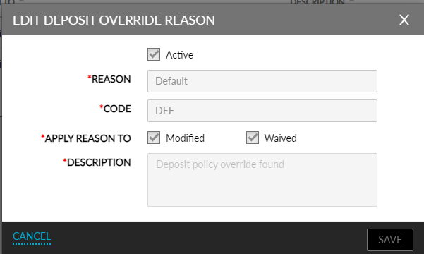 Configure Deposit Policy Override Reasons