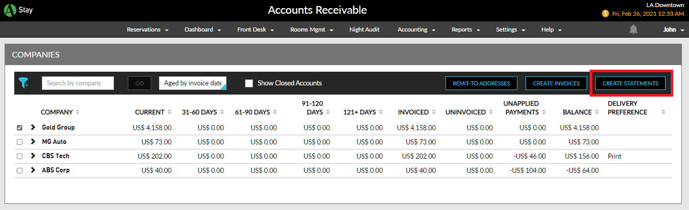Create a Statement at the Property/Tenant Level
