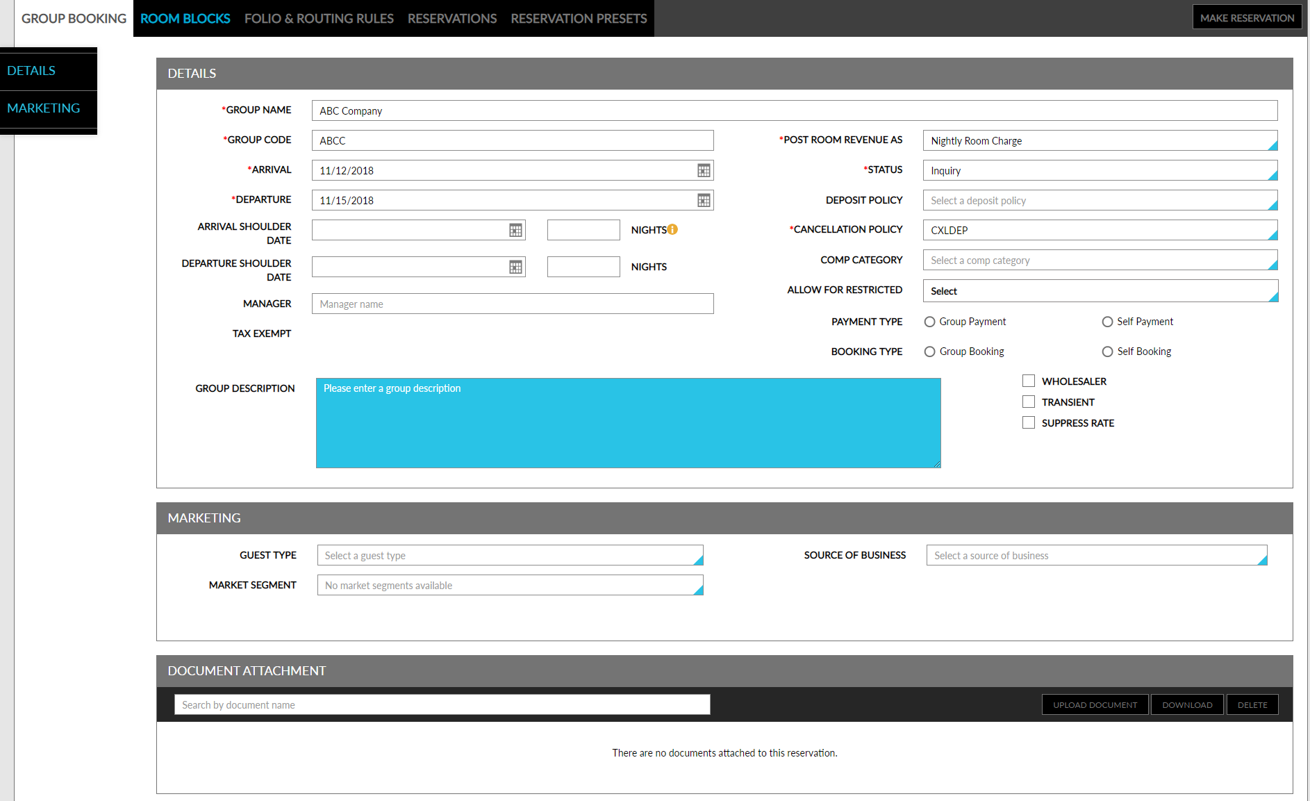 Creating a Group Booking