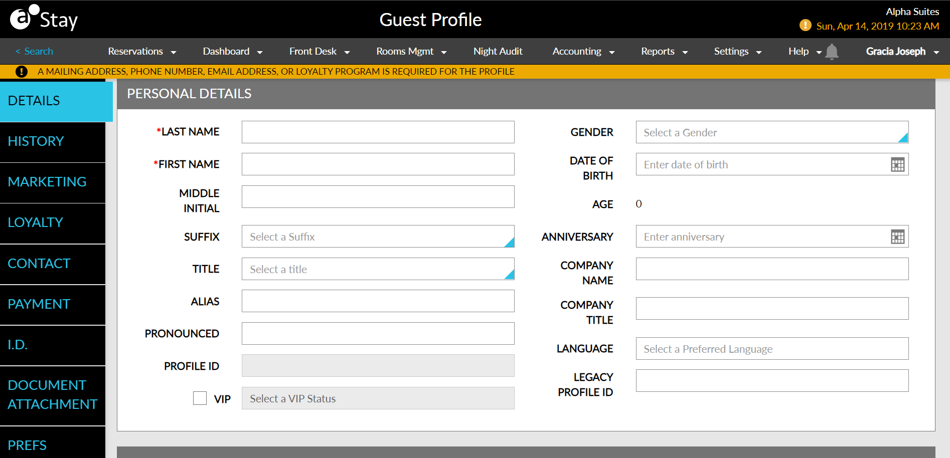 Creating a Guest Profile