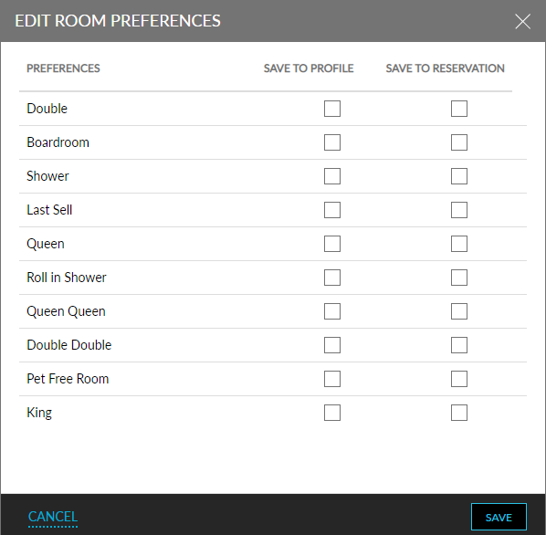 Edit Room Preferences