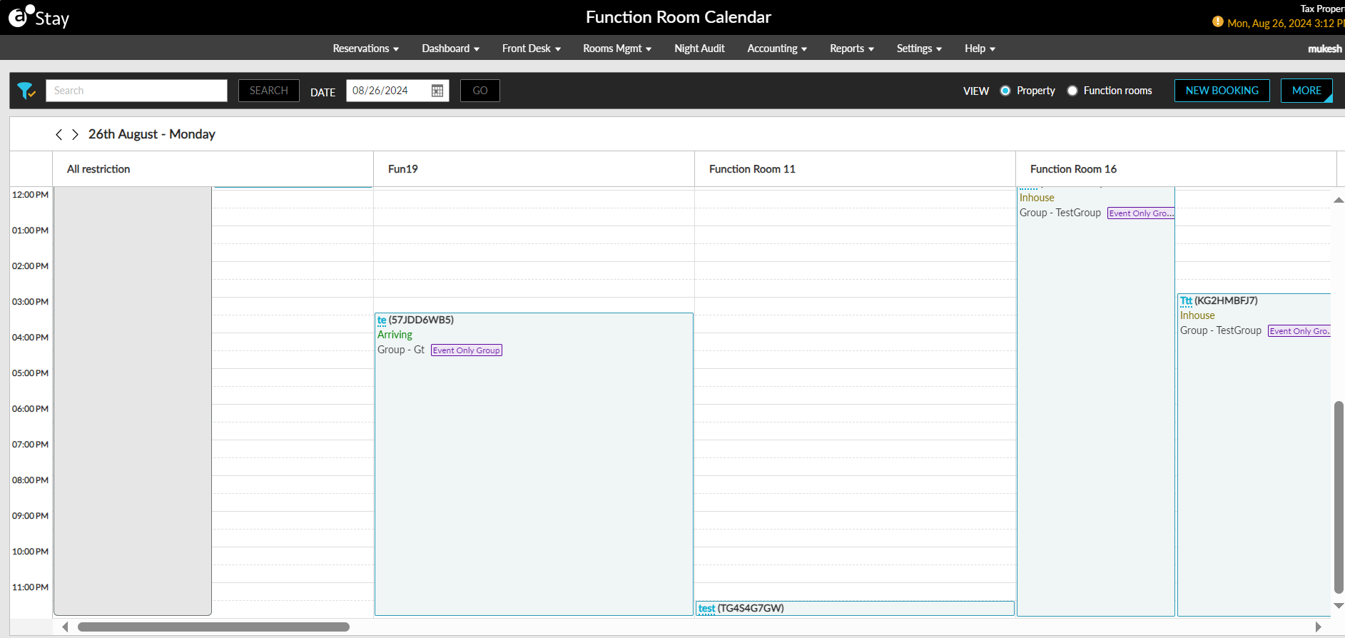 Function Room Calendar