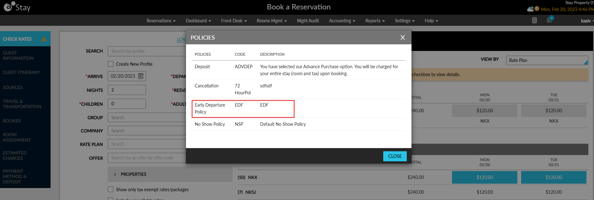 Indicating Early Departure Policies in Reservations