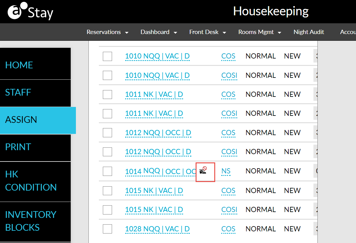 Mark a Housekeeping Service as No Service/Limited Service