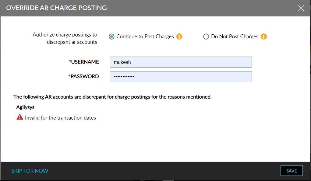 Posting Charges to Discrepant AR Account
