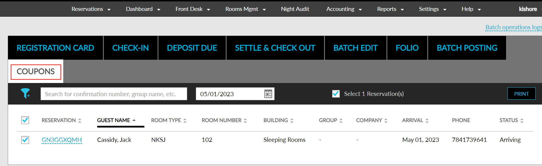 Printing Coupons for Reservations