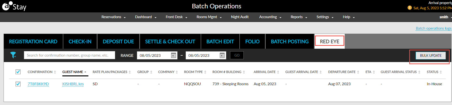 Update Red-Eye Reservations from Batch Operations Screen