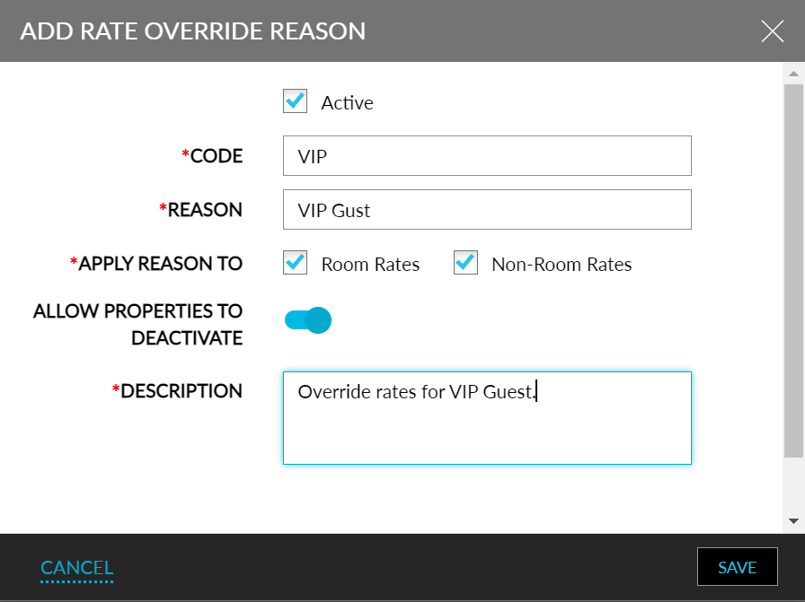 Ability to Configure Rate Override Reasons