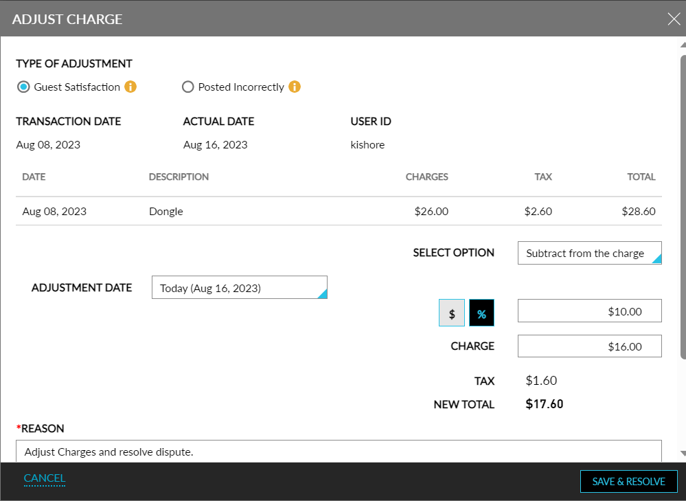 Adjust Disputed Charges in A/R Accounts