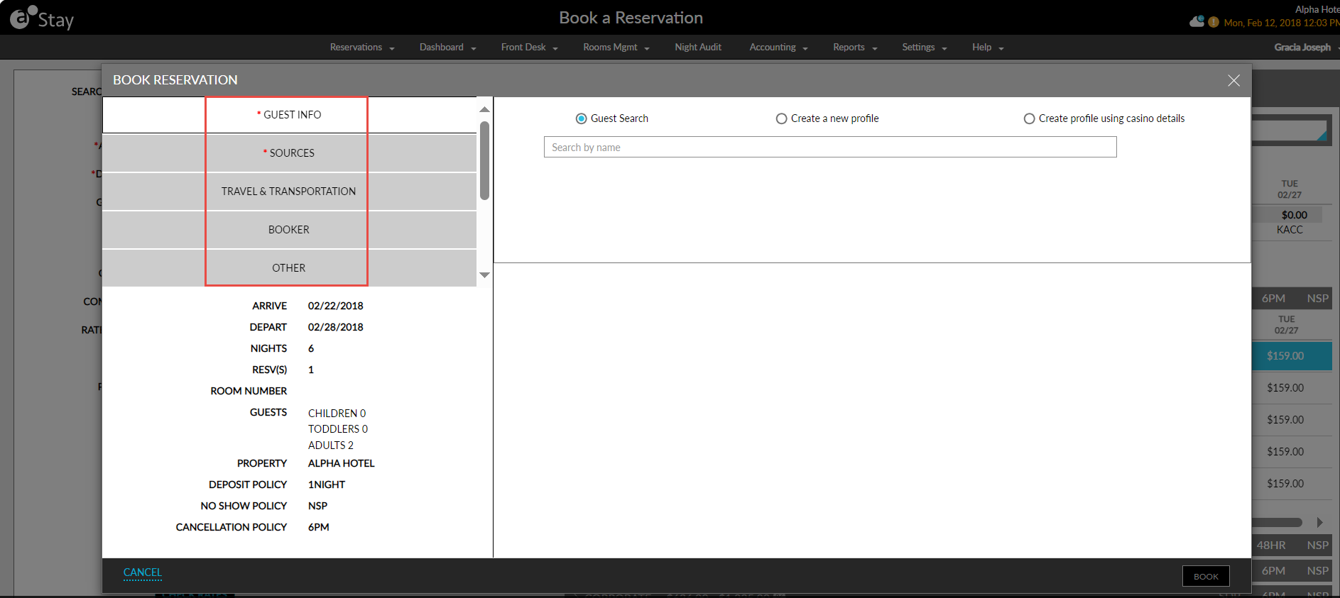 Book a Reservation Screen Changes