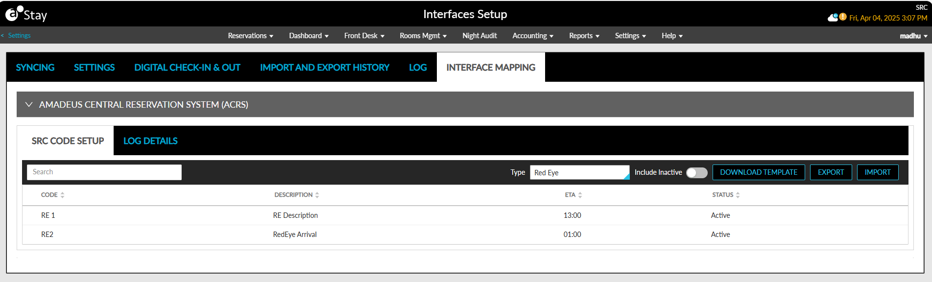 Map Special Request Codes Sent from ACRS in Stay