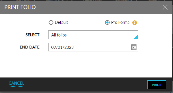 Print and Email Pro-Forma Folios of Reservations