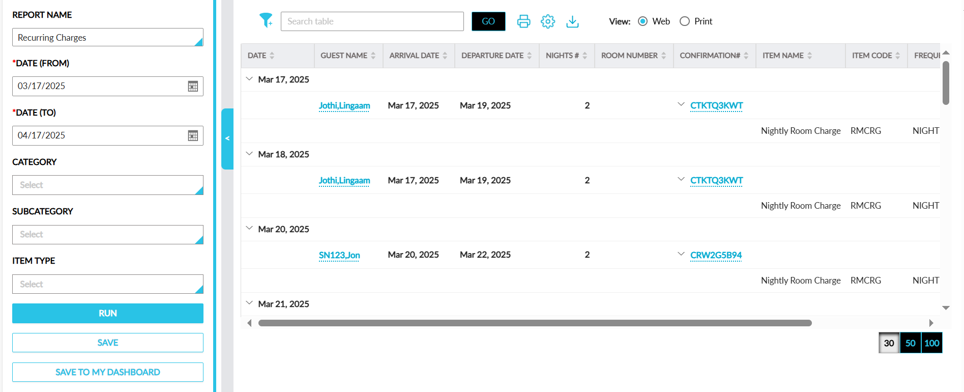 Recurring Charges Report (Dynamic)